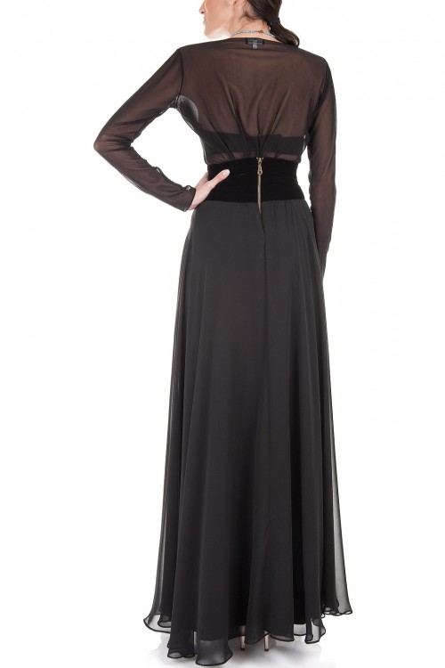 Karmen HERSCOVICI | Fusta lunga voal negru talie din catifea | ENDRA.ro